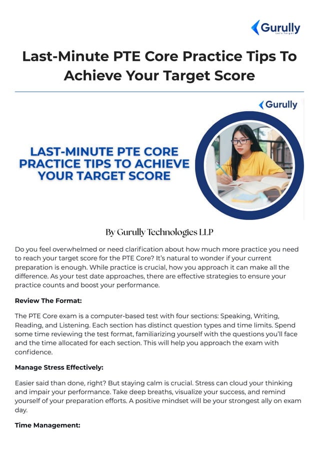 Last-Minute PTE Core Practice Tips To Achieve Your Target Score | PDF ...
