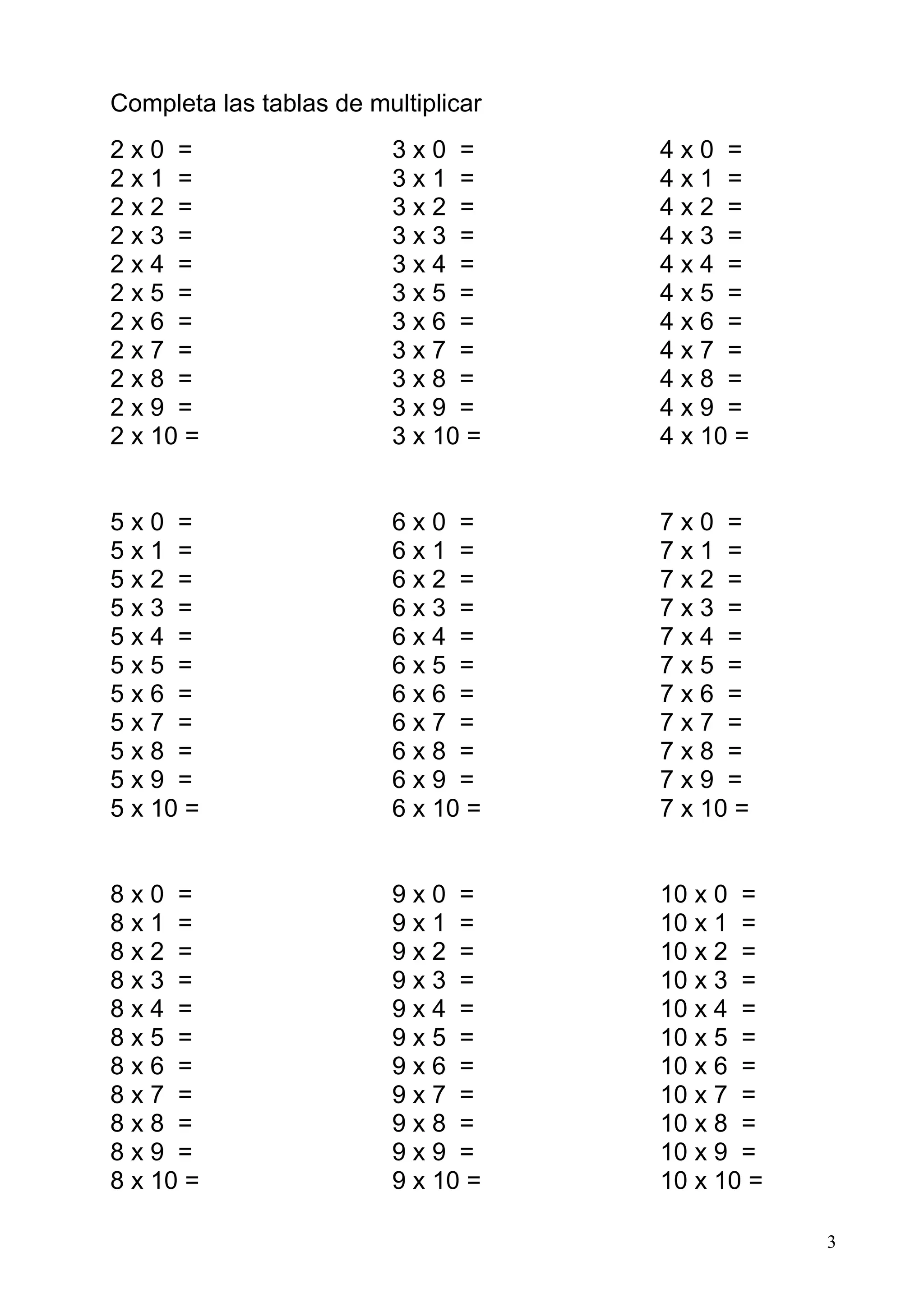 Las Tablas De Multiplicar | DOC
