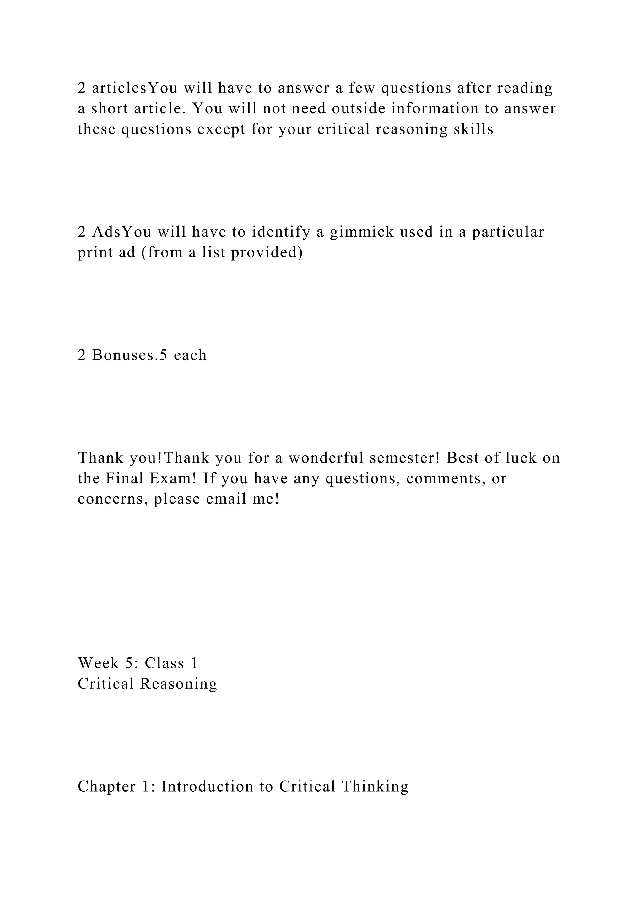 Last Class FINAL EXAM!!!Critical ReasoningP.docx