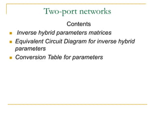 Inverse h-parameters and Interrelation with other parameters | PPT