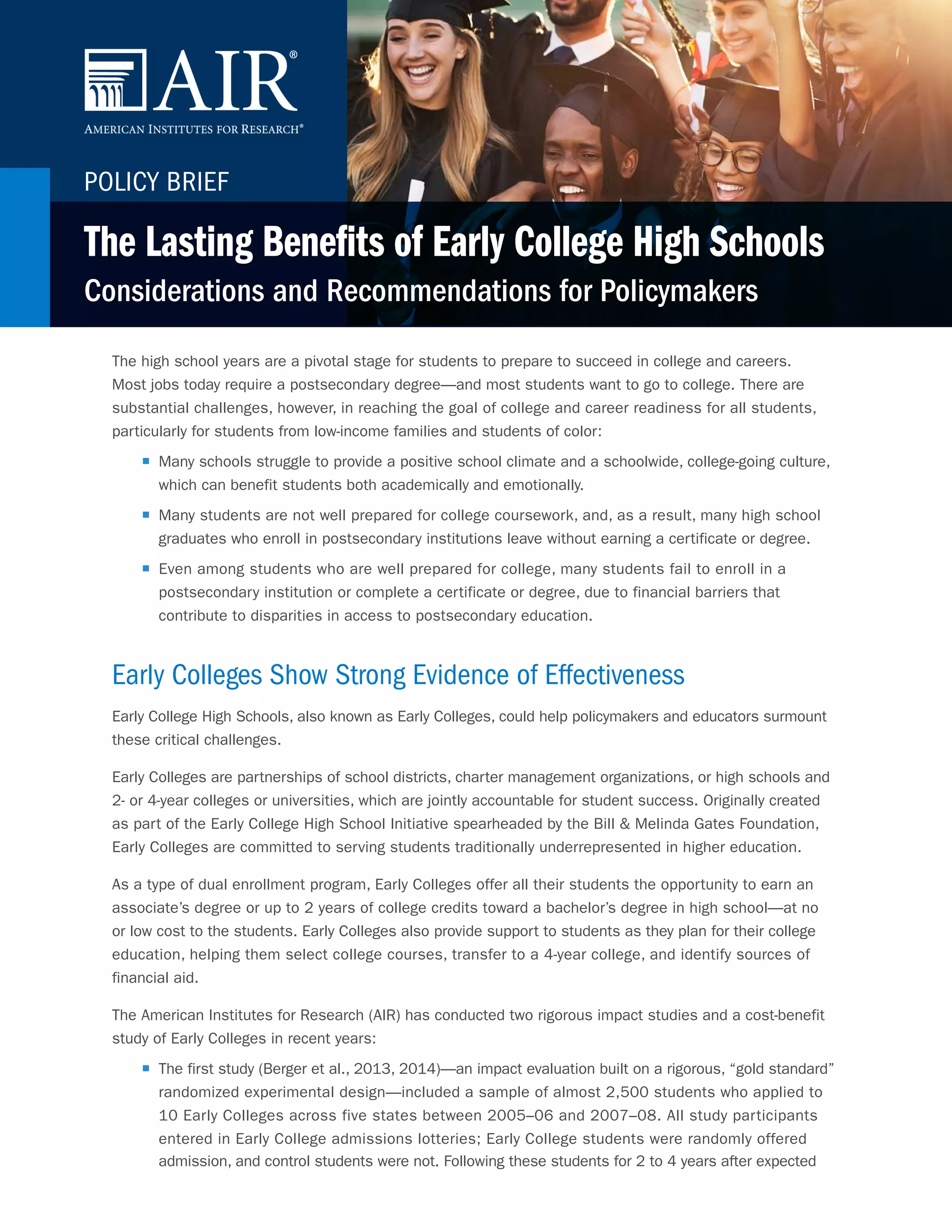 Lasting benefits of early college high schools | PDF | College Planning ...
