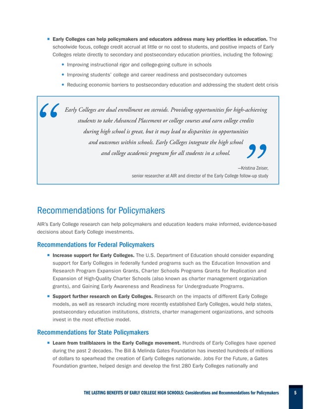 Lasting benefits of early college high schools | PDF | College Planning ...