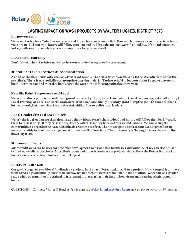 Achieving Lasting Impact from Rotary WASH Projects Handout | PDF
