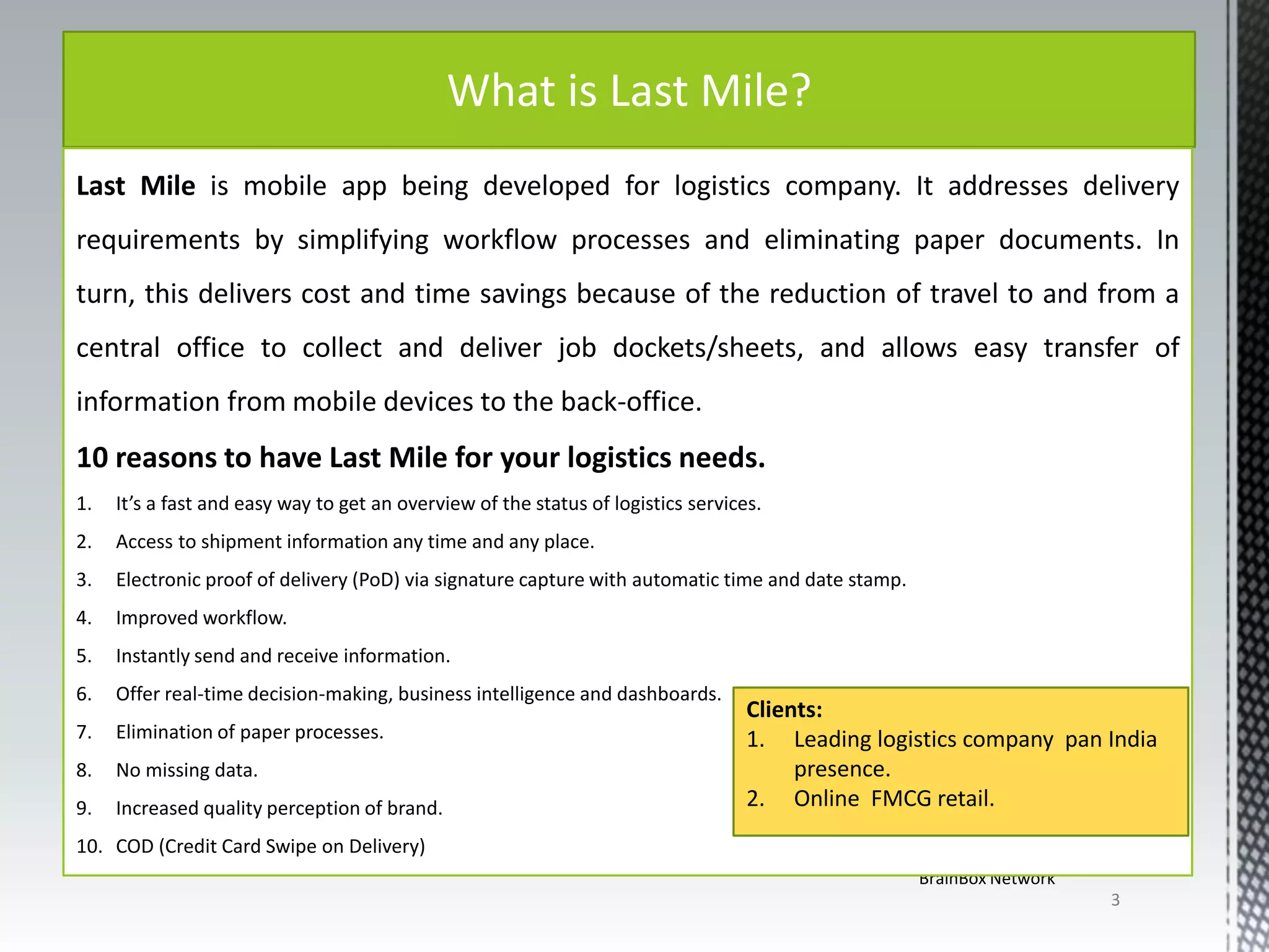 Last mile mobile app for logistics | PPT