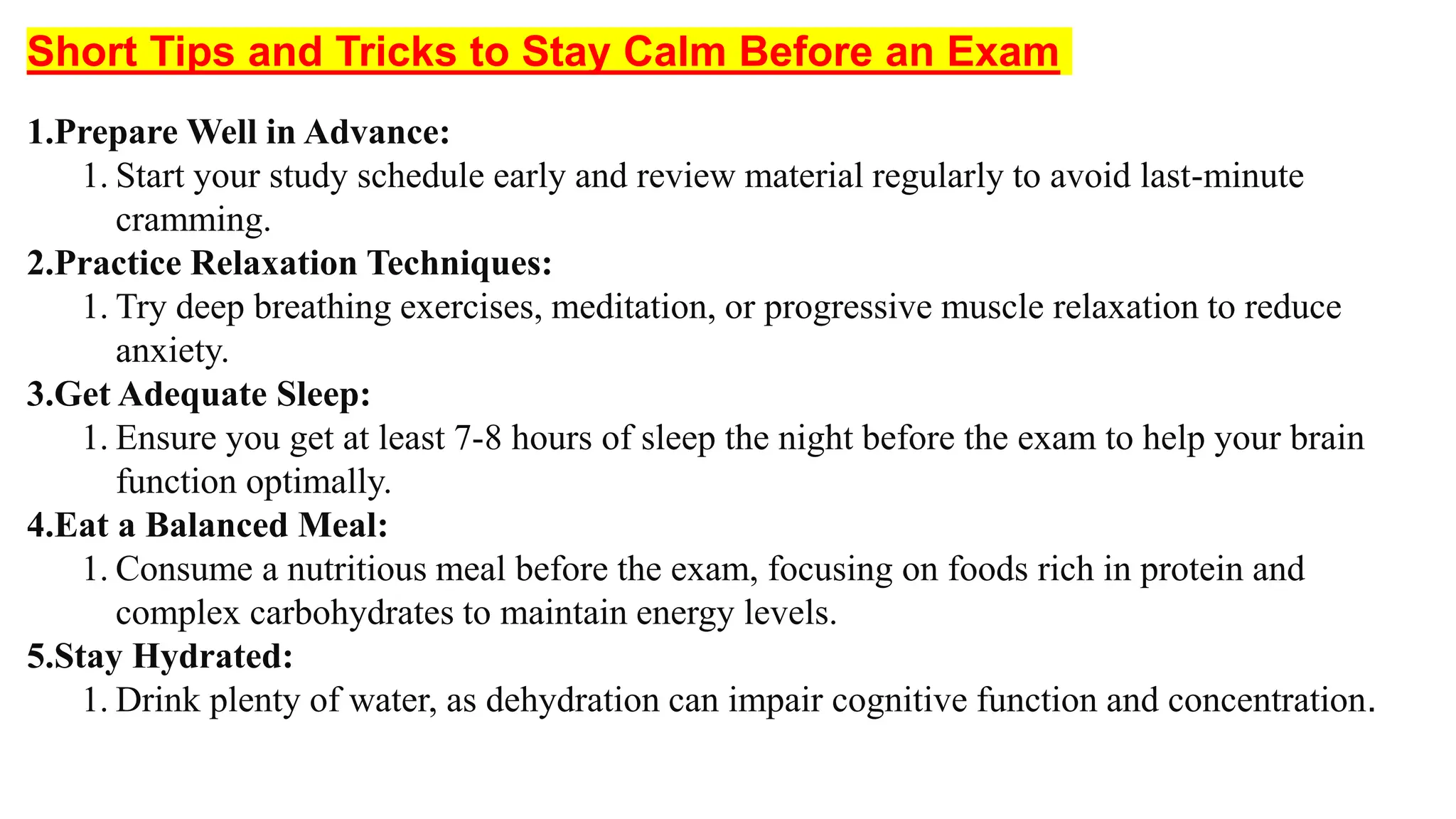 Short Tips and Tricks to Stay Calm Before an Exam | PPTX