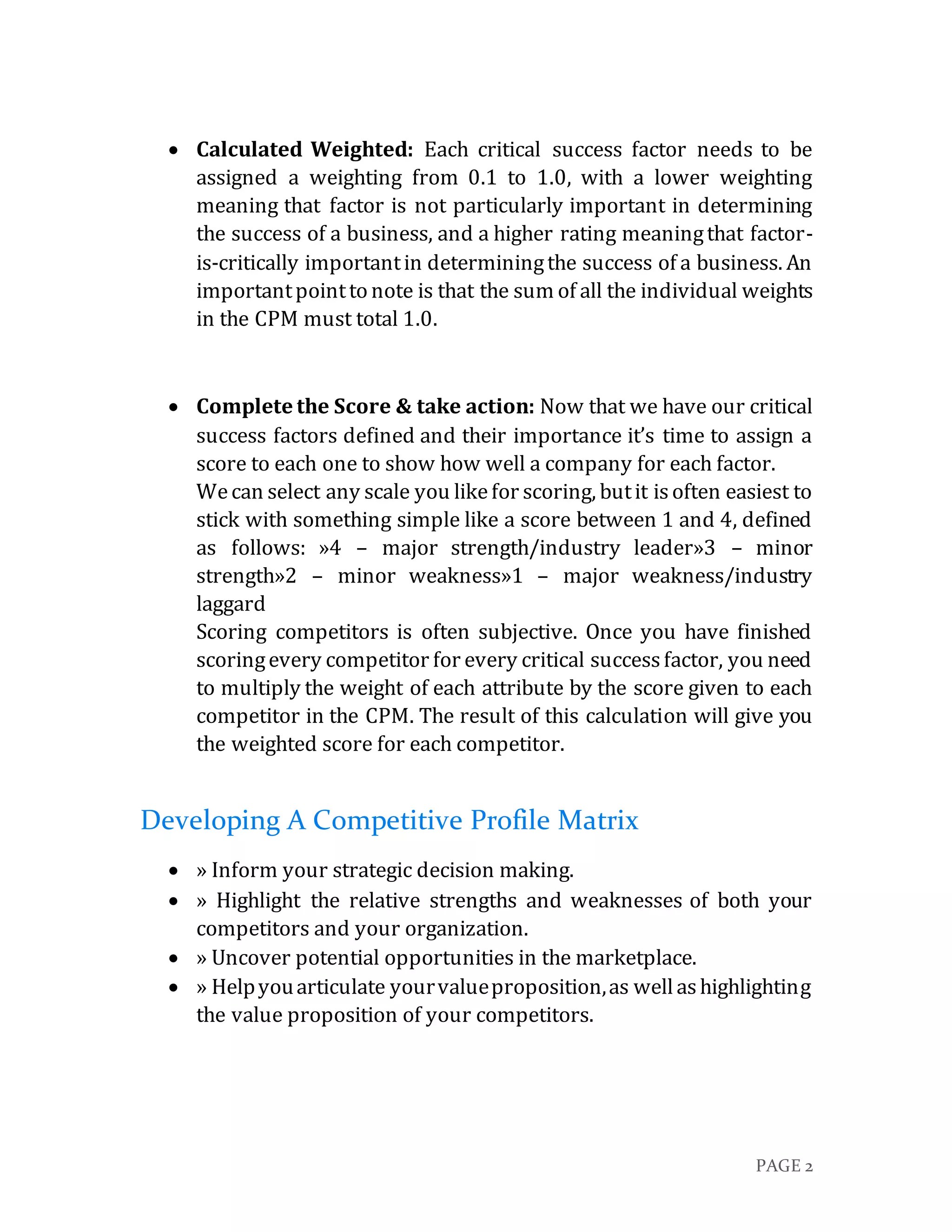 An assignment of Competitive Profile Matrix | PDF