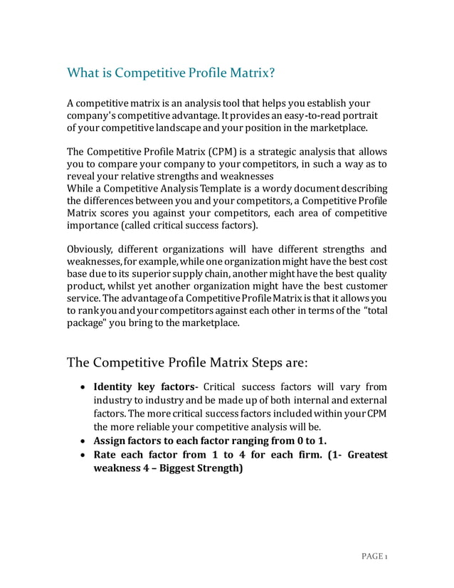 An assignment of Competitive Profile Matrix | PDF