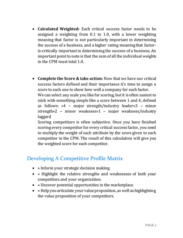An assignment of Competitive Profile Matrix | PDF