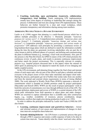 LAST PLANNER® SYSTEM AS THE GATEWAY TO LEAN BEHAVIORS | PDF