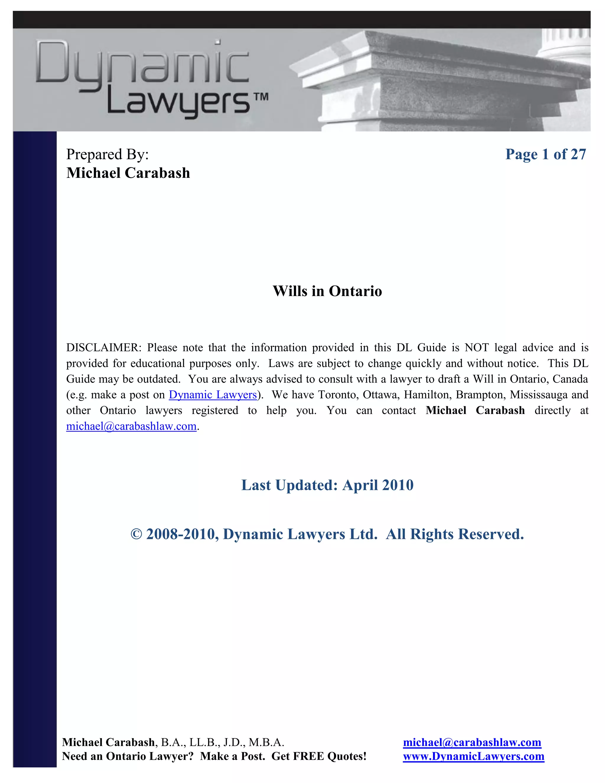 Last will and testament ontario | PDF