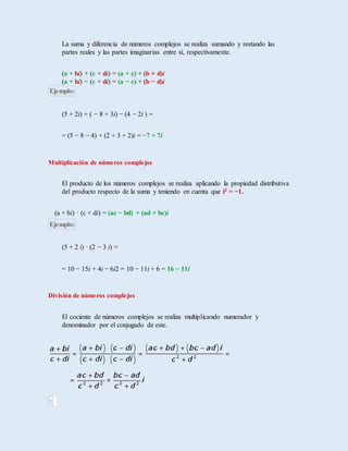operaciones con numeros complejos | DOCX