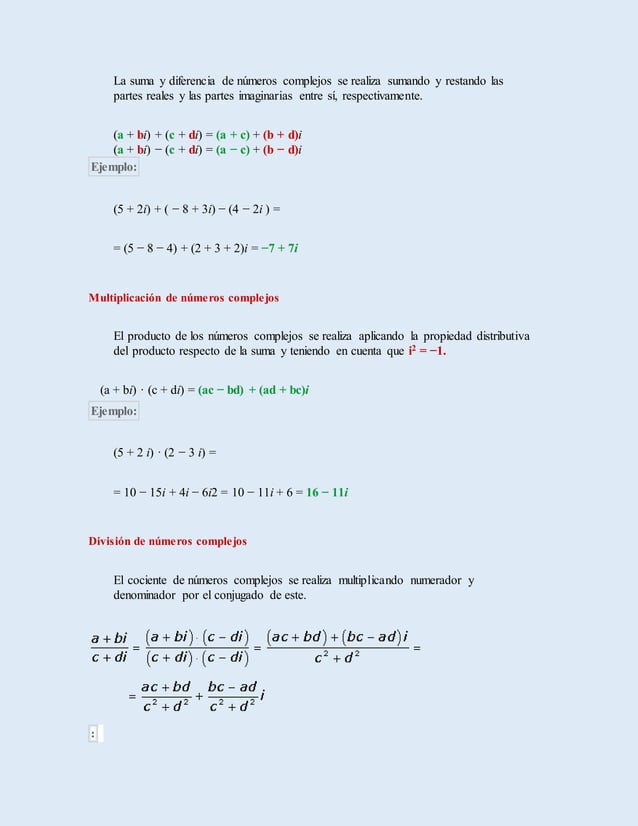 operaciones con numeros complejos | DOCX | Physics | Science
