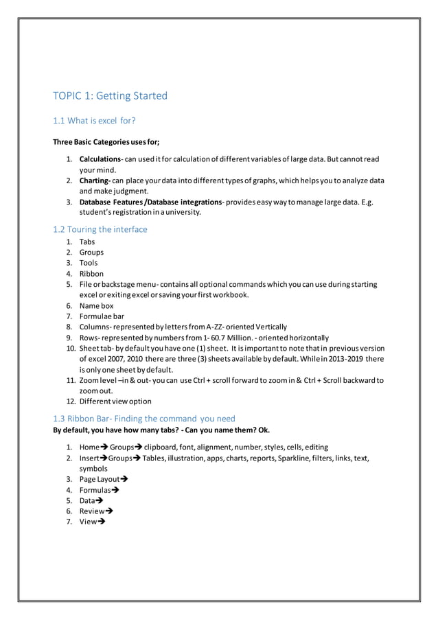 Excel Basic_Incomplete_Guide_2020 | DOCX | Desktop Publishing | Computer Software and Applications