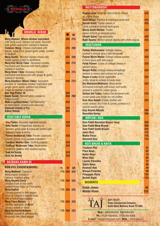 La taj new menu | PDF