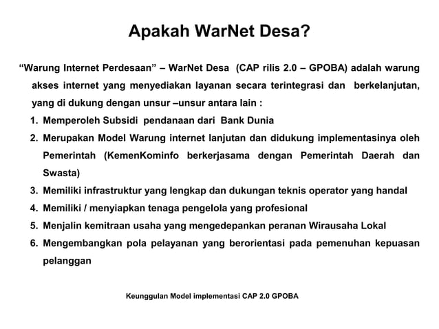 Latar belakang dan kebijakan warent desa gpoba, kemkominfo | PPT