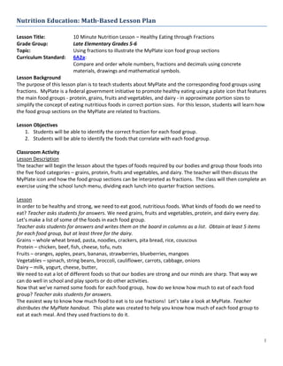 Late Elementray Nutrition Lesson Fractions Final. E. Madison | PDF