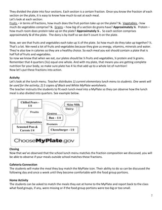 Late Elementray Nutrition Lesson Fractions Final. E. Madison | PDF