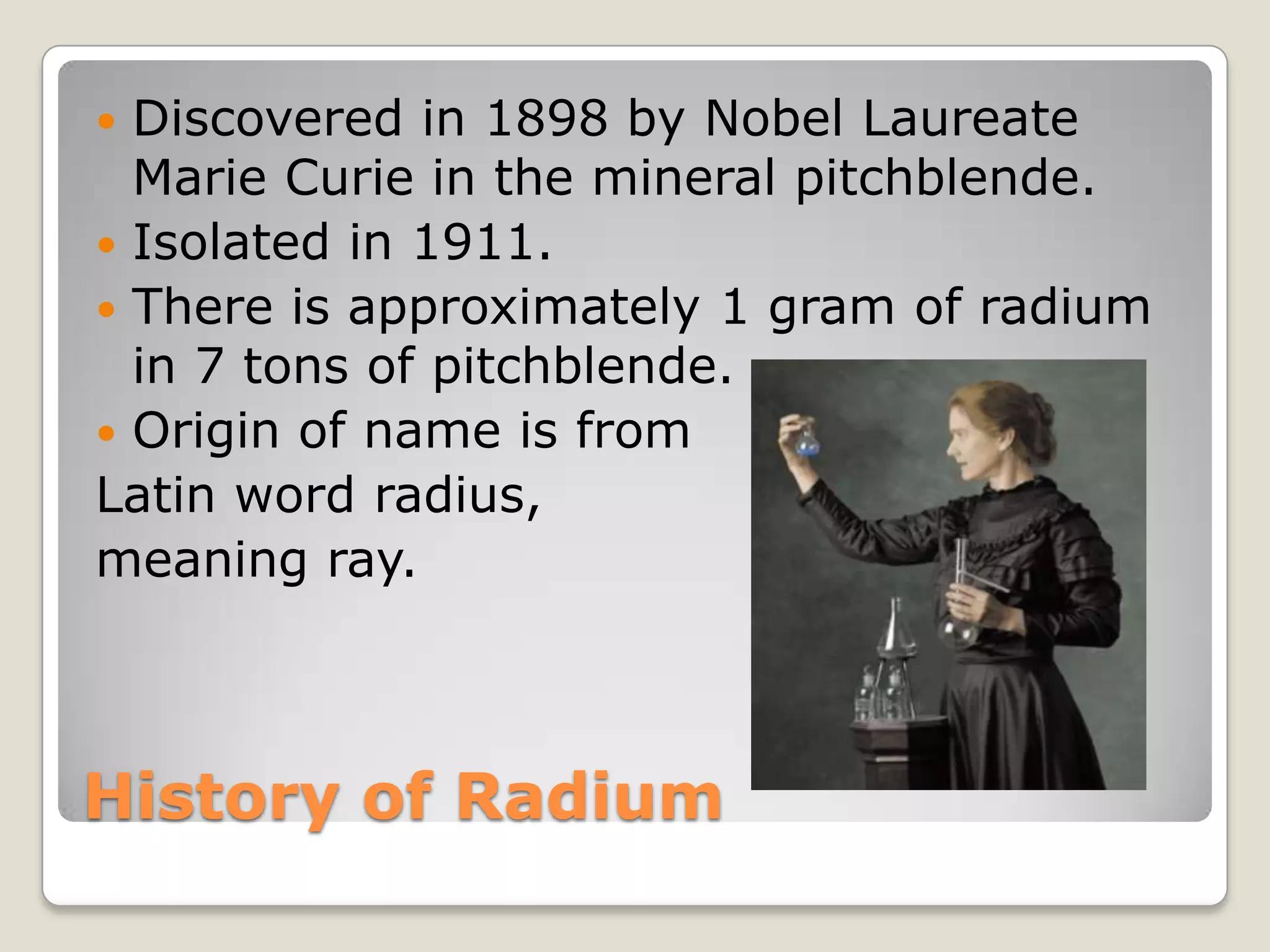 Radium (Evan Clark) | PPTX | Chemistry | Science