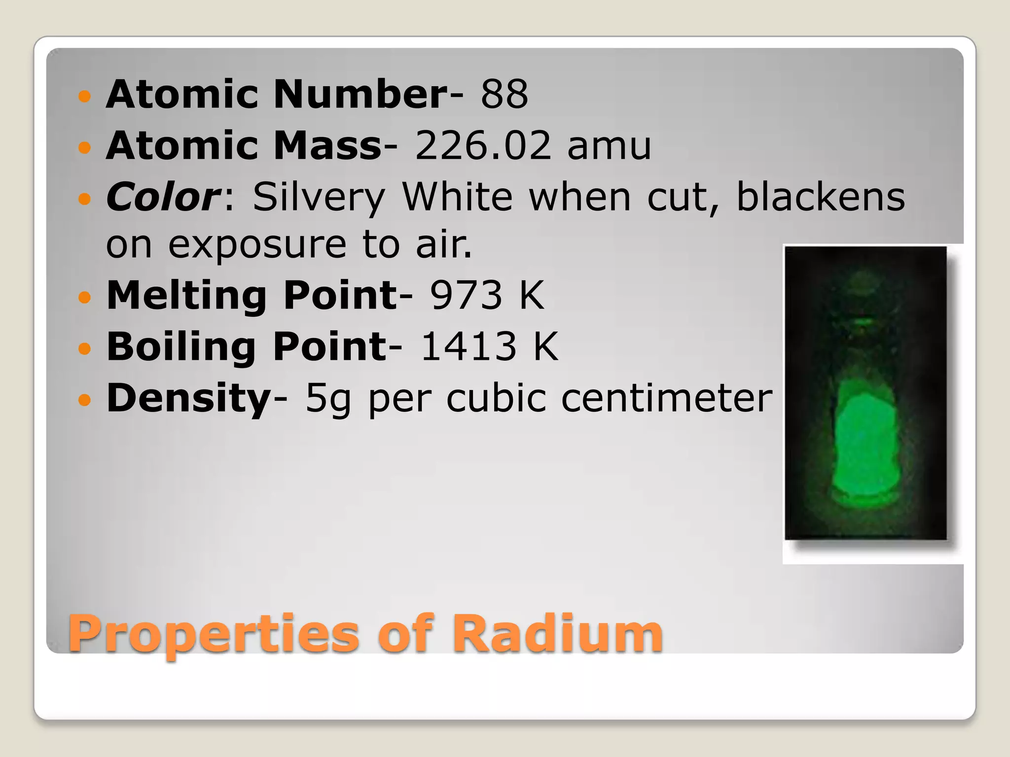 Radium (Evan Clark) | PPTX | Chemistry | Science