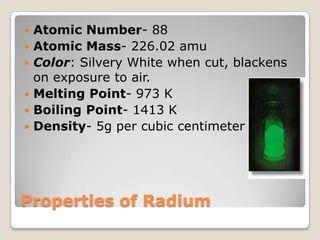 Radium (Evan Clark) | PPTX | Chemistry | Science