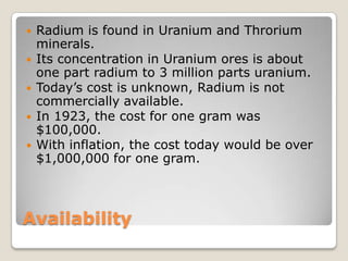 Radium (Evan Clark) | PPTX | Chemistry | Science