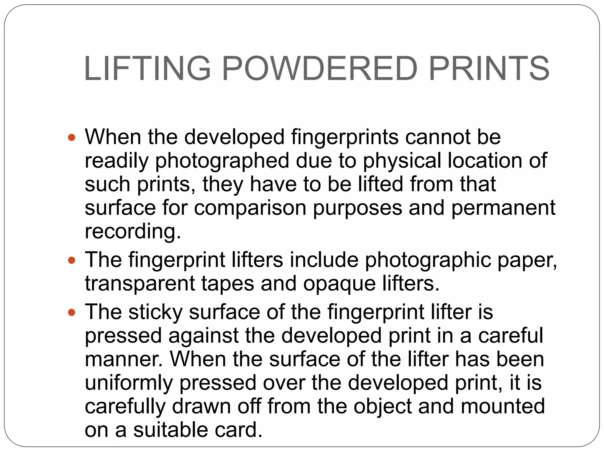 Latent fingerprint development | PPT