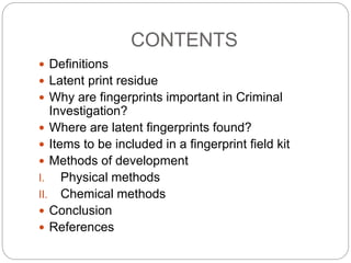 Latent fingerprint development | PPT