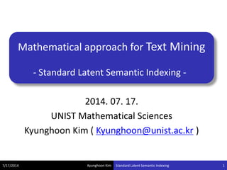 Mathematical approach for Text Mining 1 | PPT