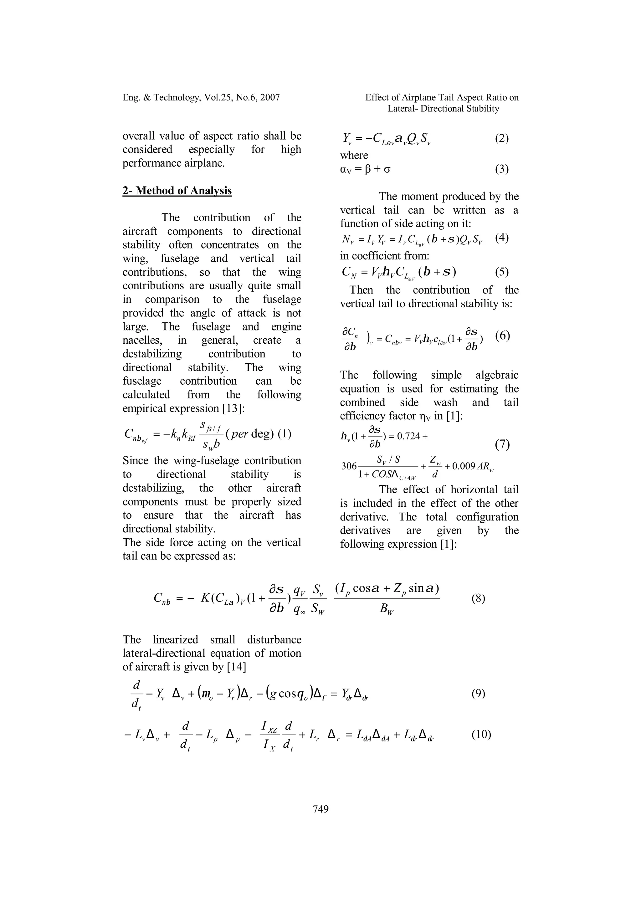 Lateral directional stability effect horiz tail | PDF