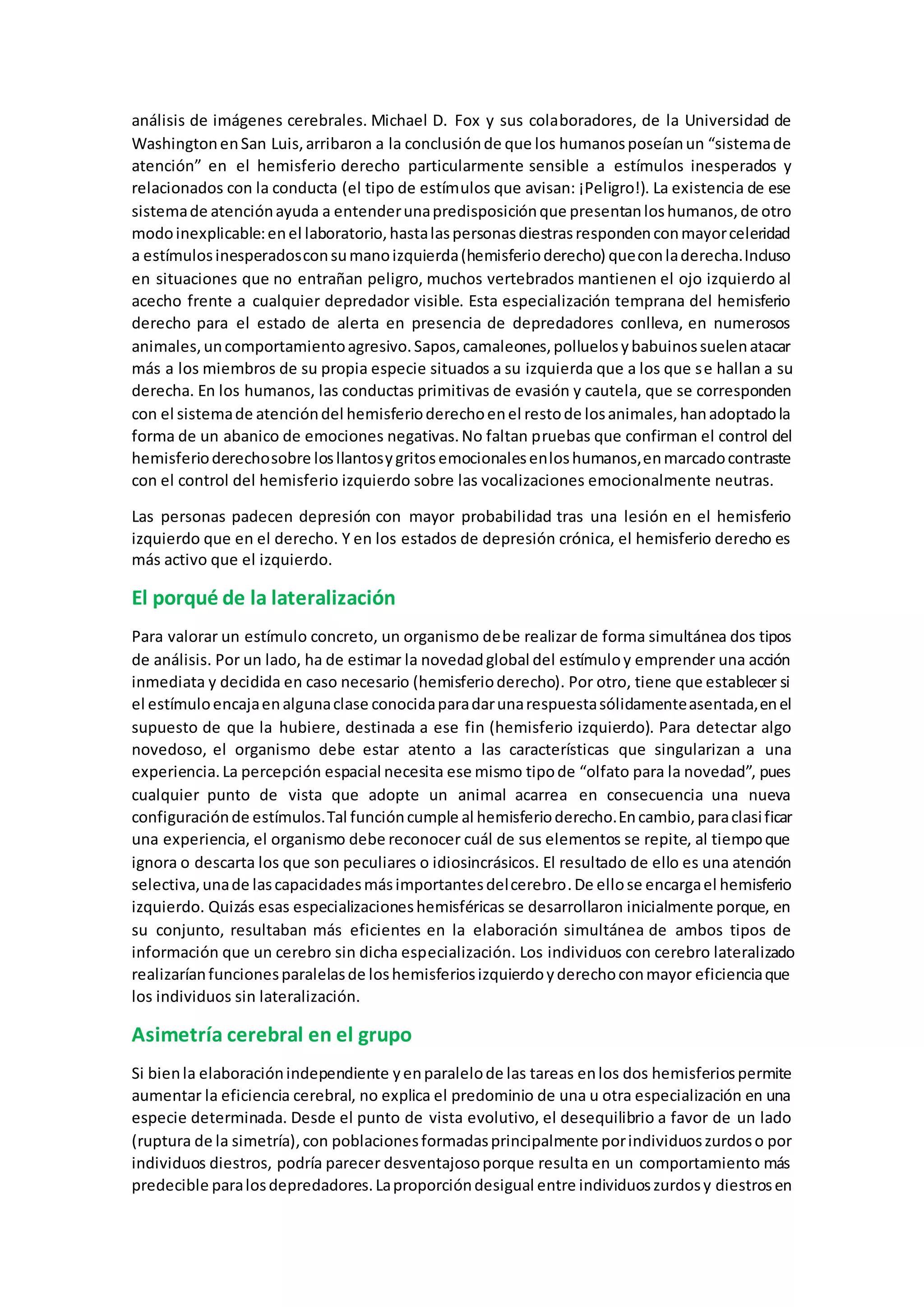 Lateralización del cerebro | DOCX