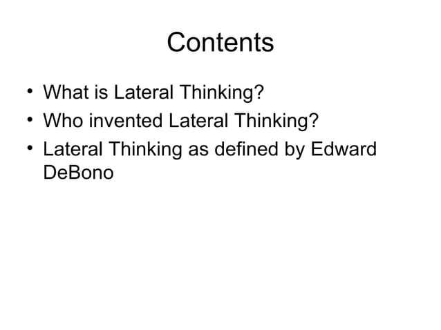 Lateral Thinking by Edward De bono | PPT