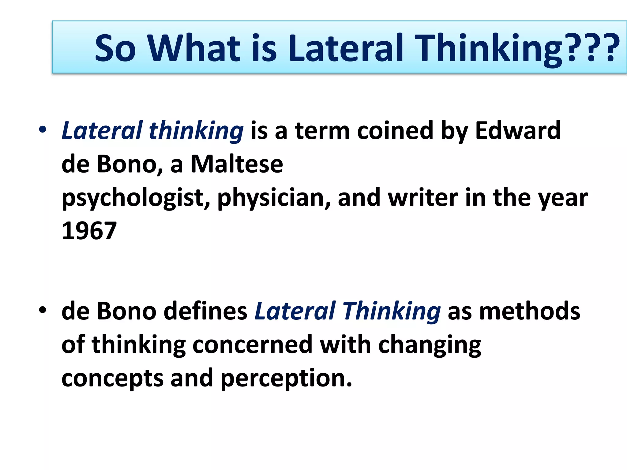 Lateral Thinking - Definition and Puzzles | PPT