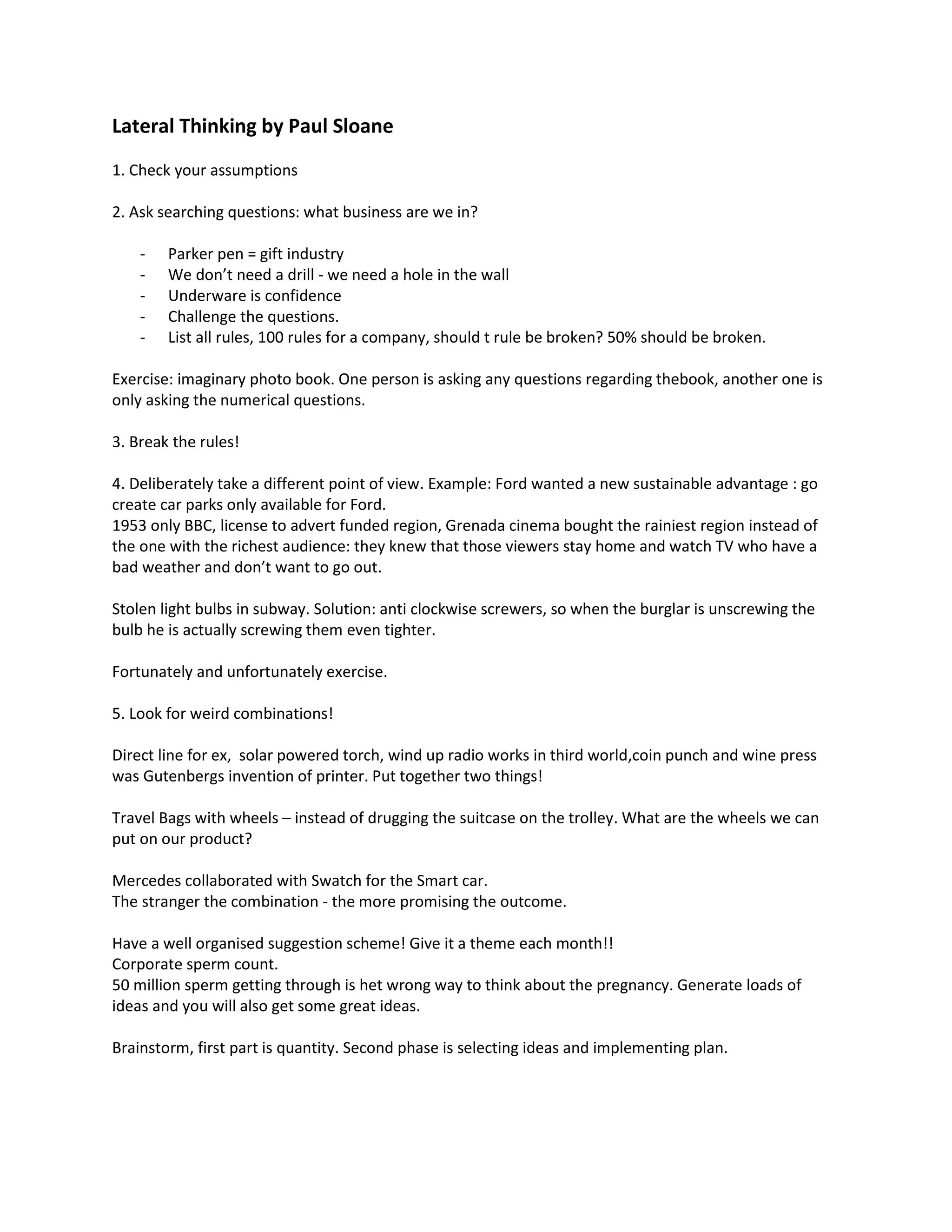 Lateral thinking notes | DOCX