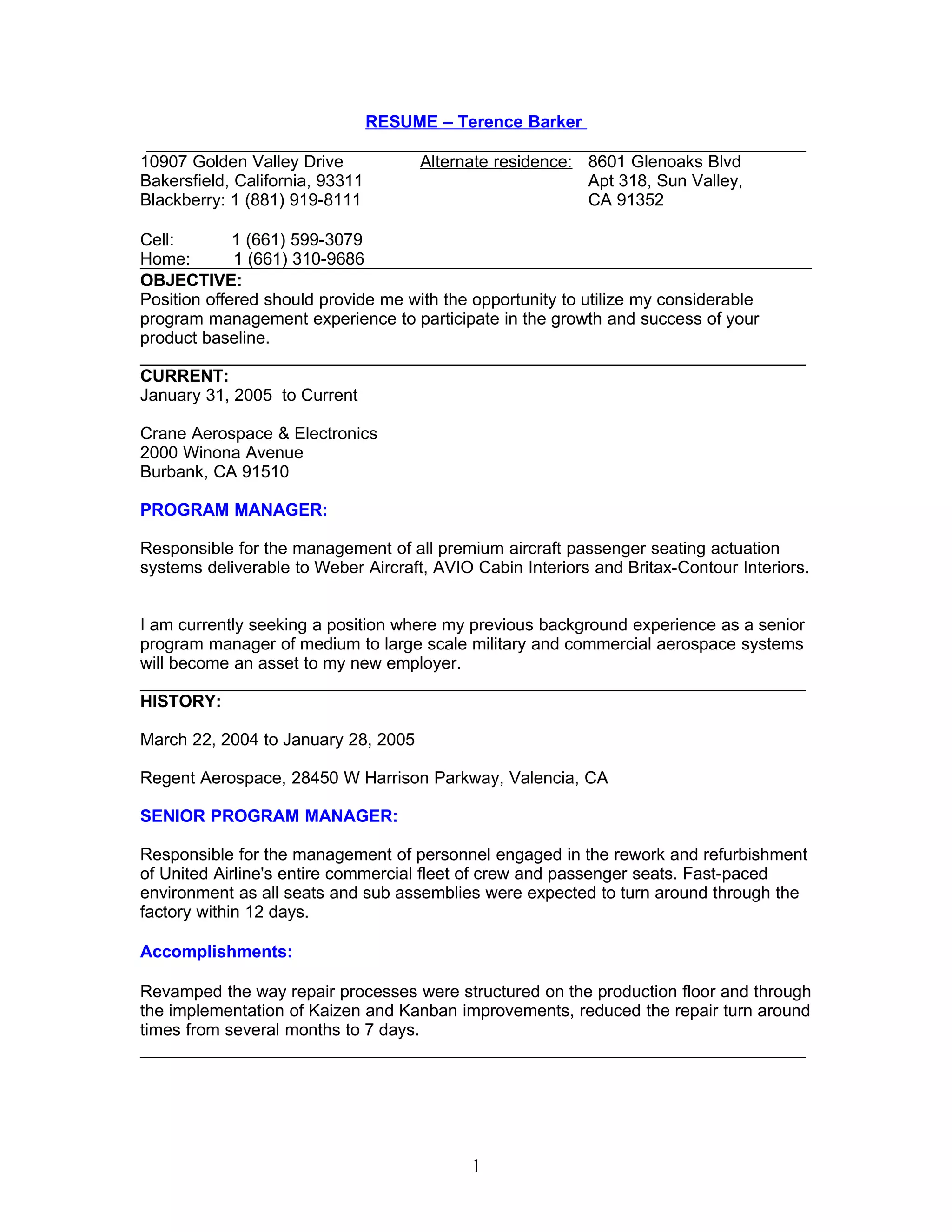 Terence Barker Resume | DOC