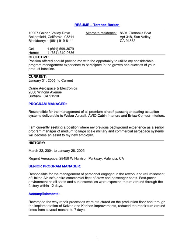 Terence Barker Resume | DOC