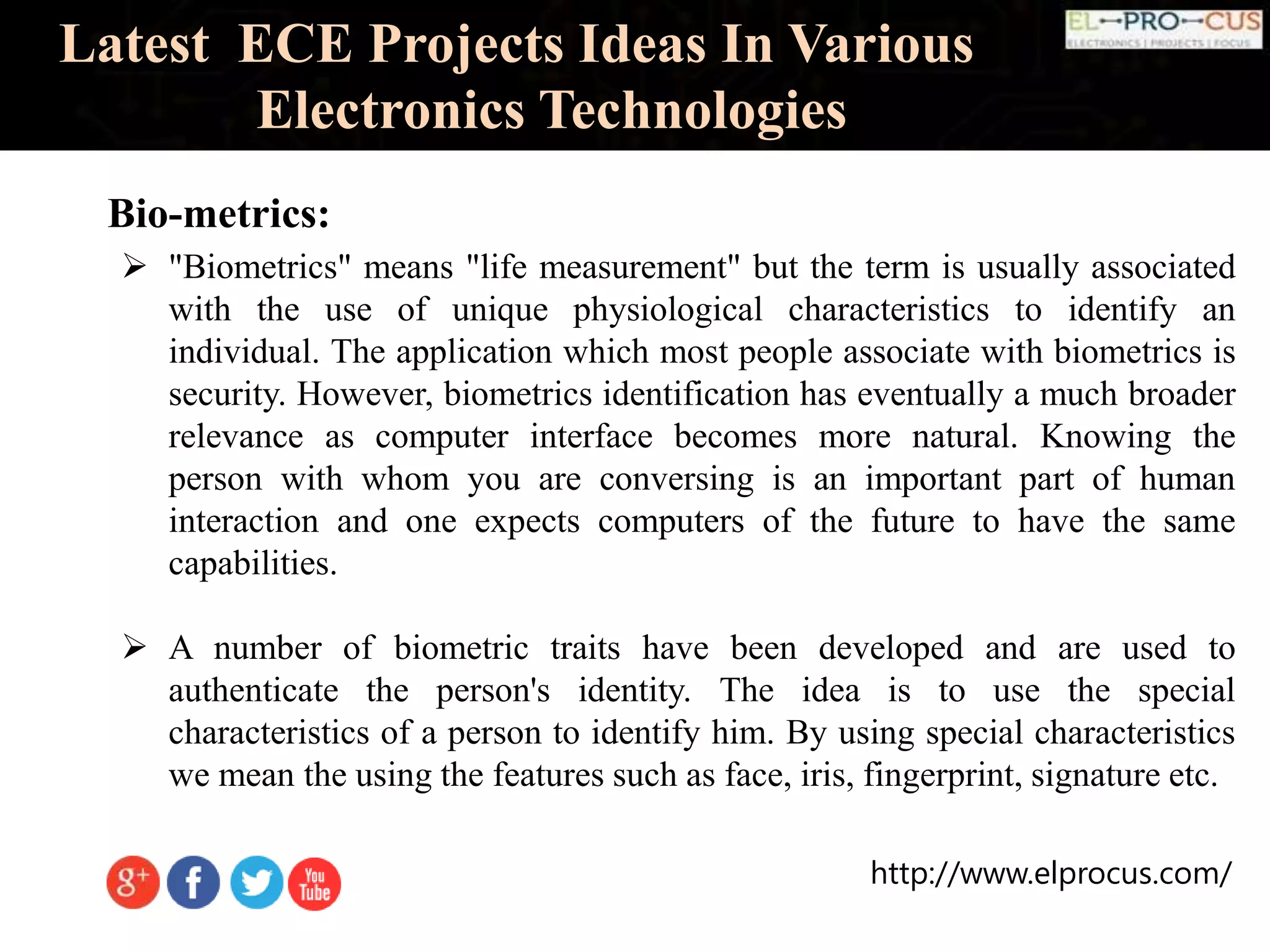 Latest ECE Projects Ideas In Various Electronics Technologies | PPTX