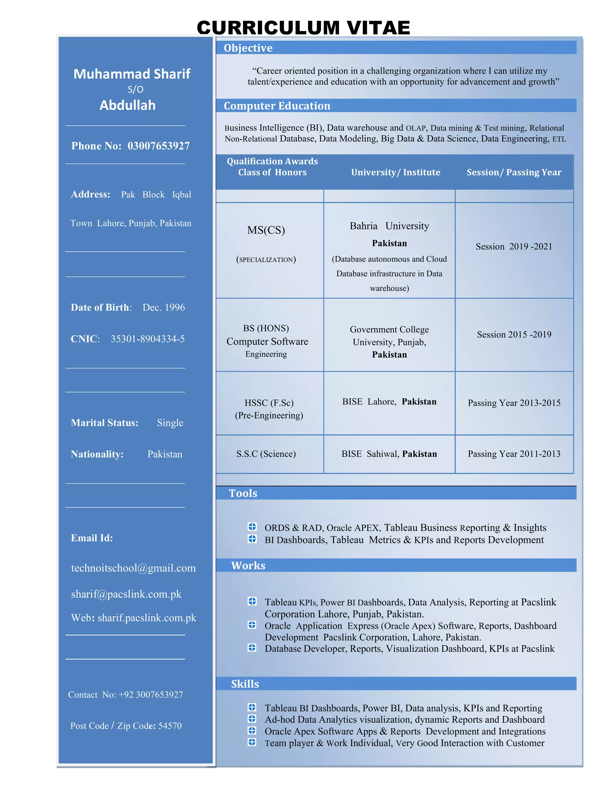MUHAMMAD SHARIF CV | PDF