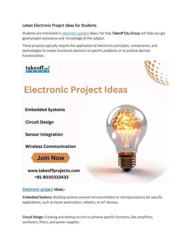 Latest Electronic Project Ideas for Students.pdf | Technology & Computing