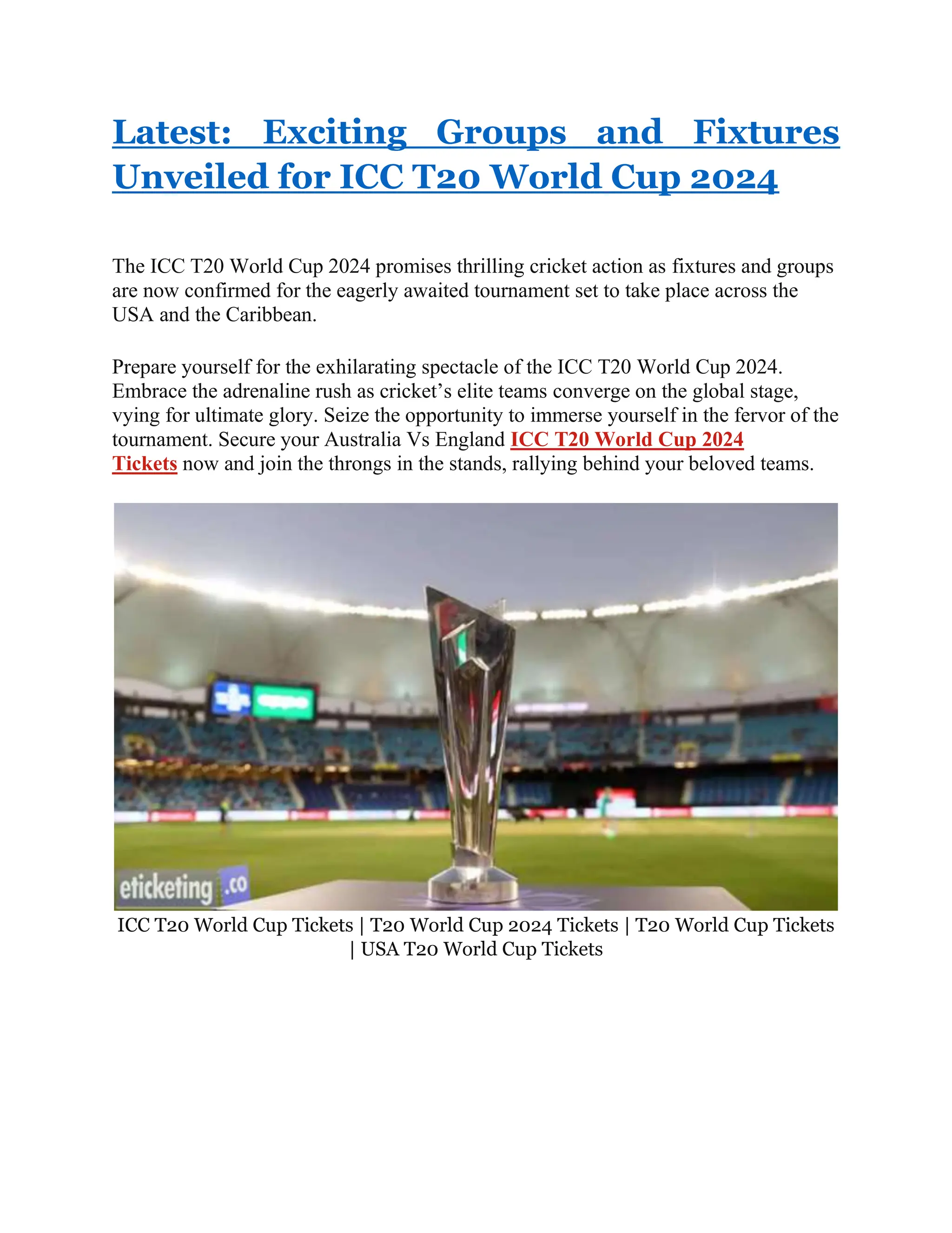 Latest Exciting Groups and Fixtures Unveiled for ICC T20 World Cup 2024 ...