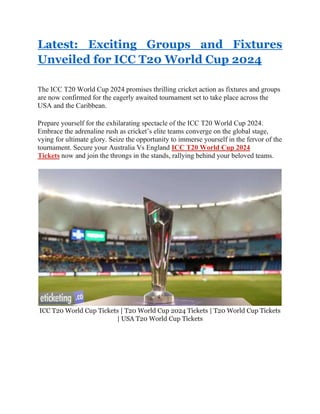 Latest Exciting Groups and Fixtures Unveiled for ICC T20 World Cup 2024 ...