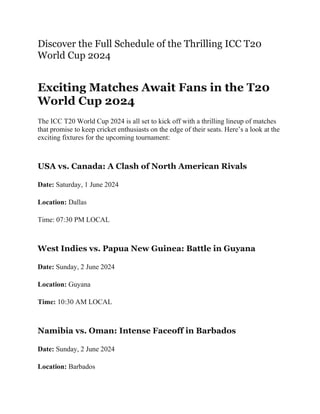Latest Exciting Groups and Fixtures Unveiled for ICC T20 World Cup 2024 ...