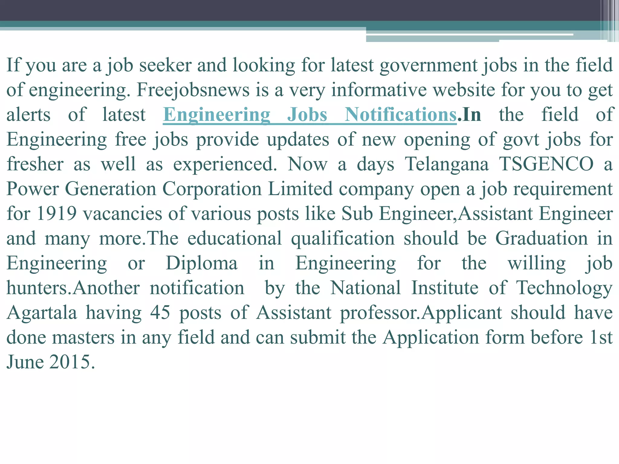 Latest government engineering jobs updates | PPT