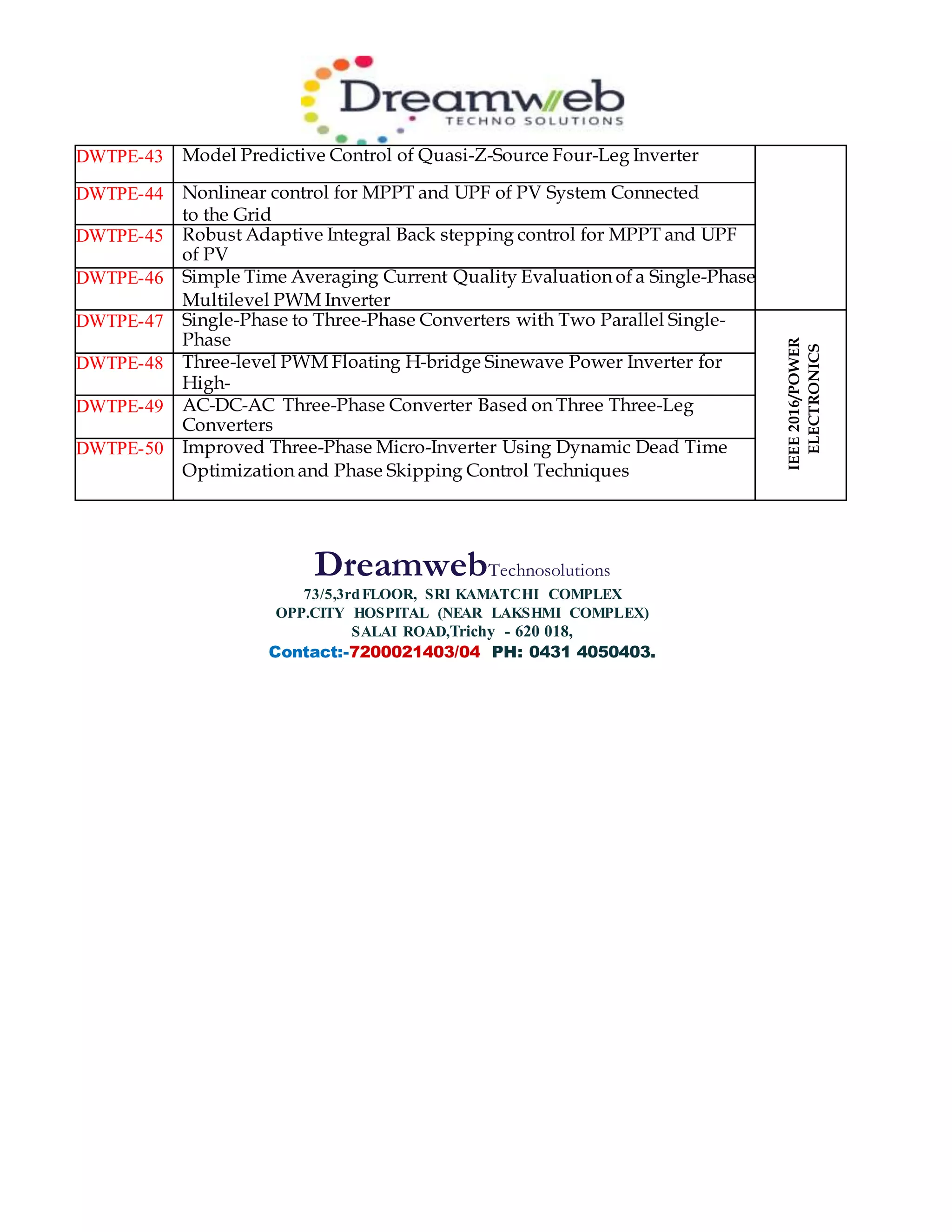 Latest ieee 2016 projects titles in power electronics @ trichy | PDF
