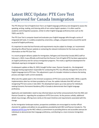 Latest IRCC Update PTE Core Test Approved for Canada Immigration.docx