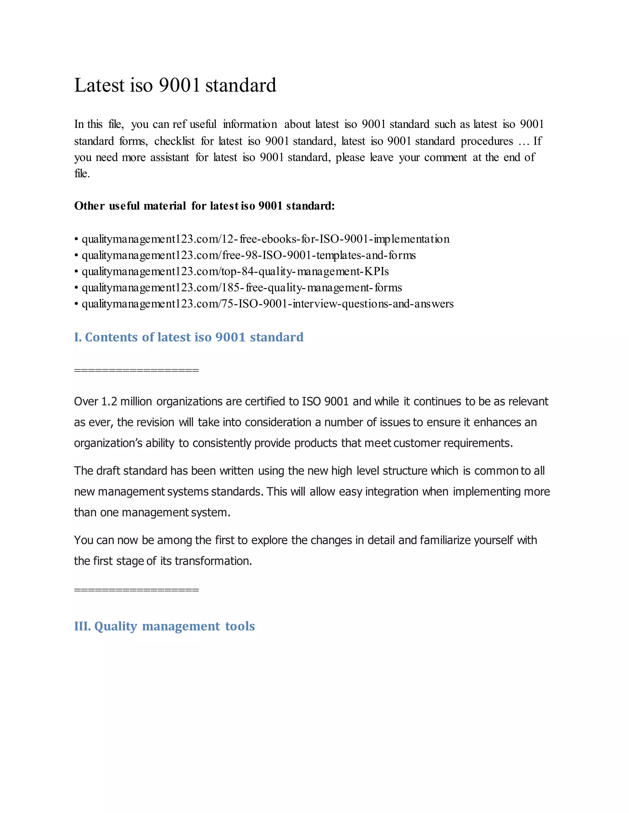 Latest iso 9001 standard | DOCX