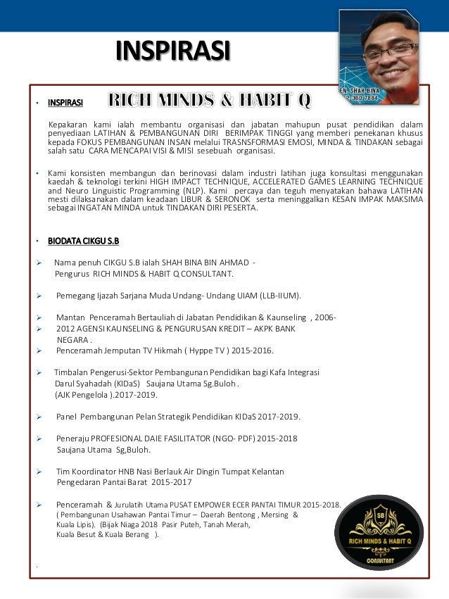 PROFAIL KONSULTAN MOTIVASI & BIODATA PENCERAMAH