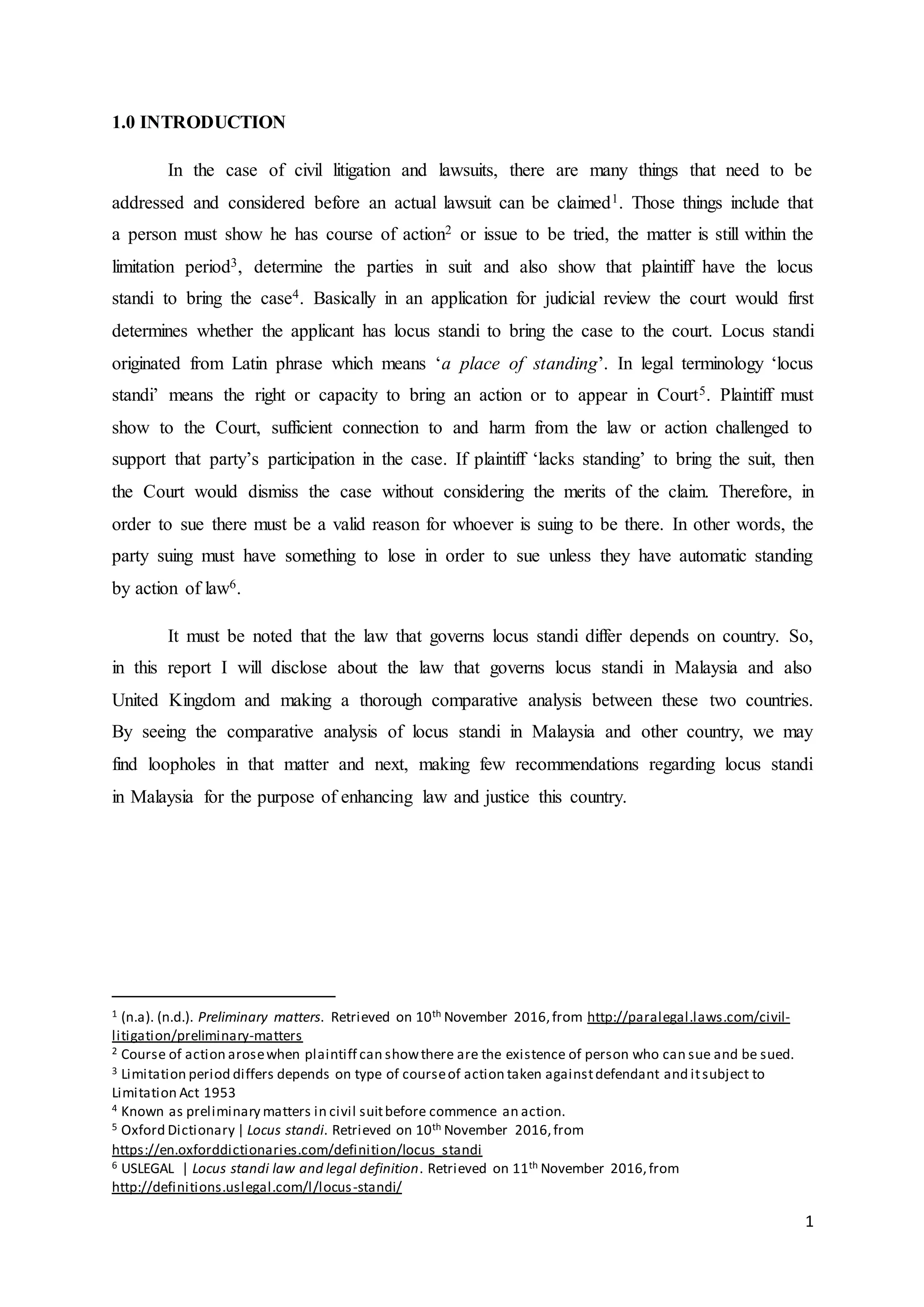 POSITION OF LOCUS STANDI IN MALAYSIA AND UNITED KINGDOM | DOCX