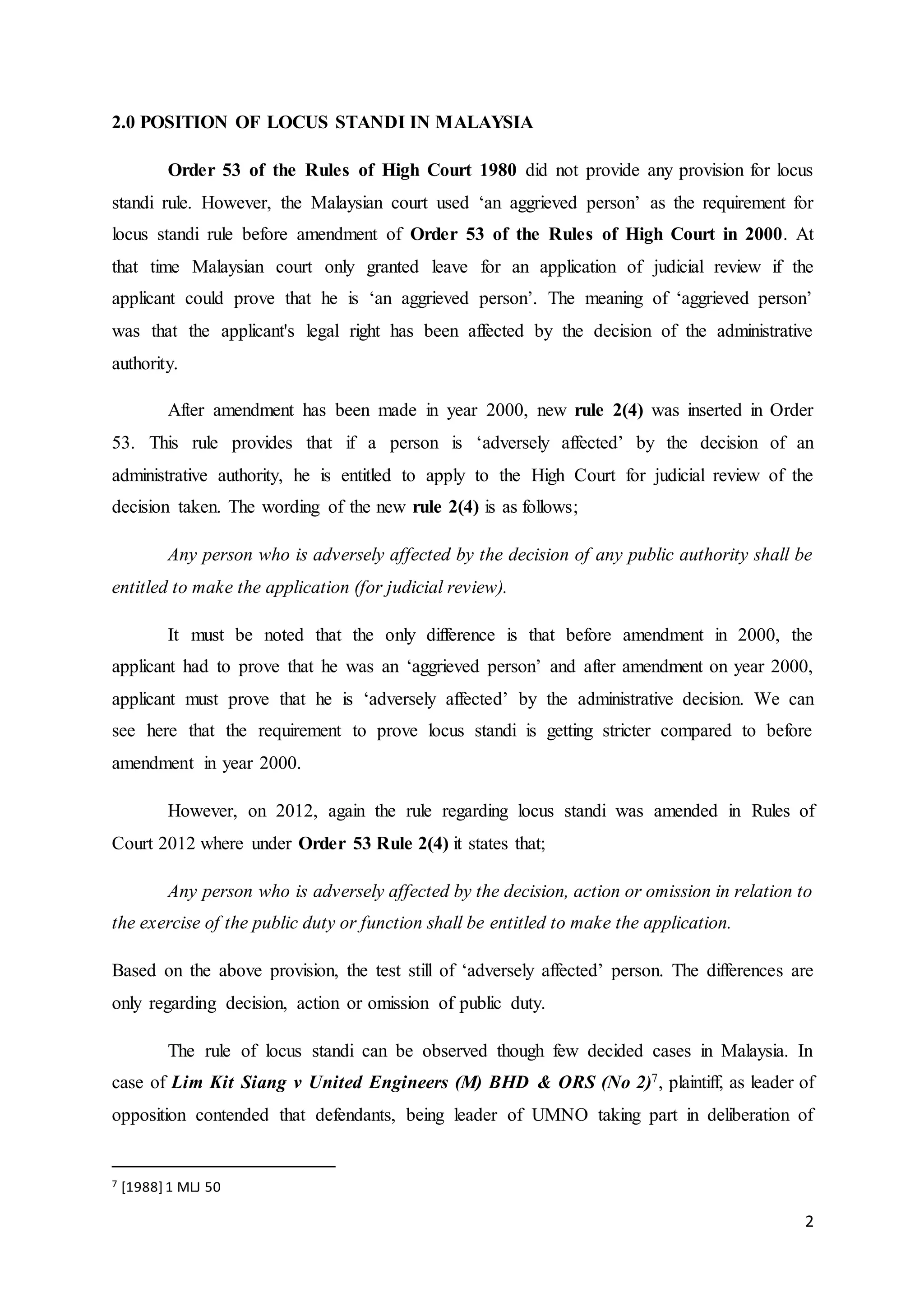POSITION OF LOCUS STANDI IN MALAYSIA AND UNITED KINGDOM | DOCX