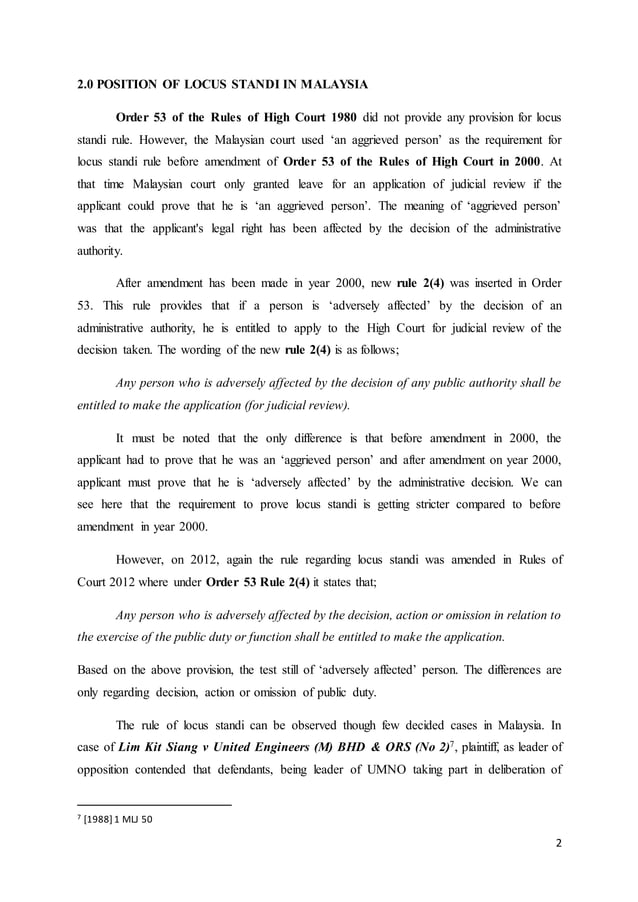 POSITION OF LOCUS STANDI IN MALAYSIA AND UNITED KINGDOM | DOCX