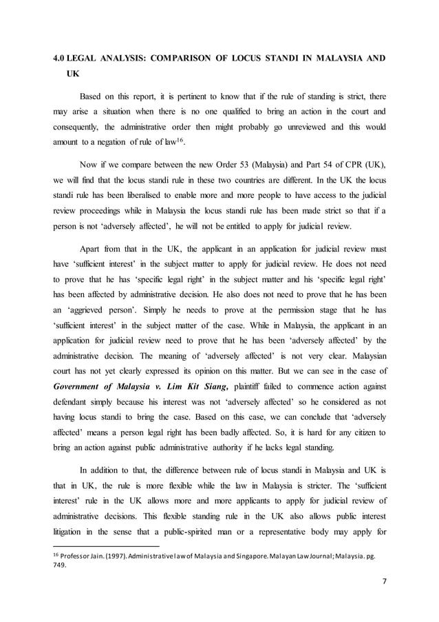 POSITION OF LOCUS STANDI IN MALAYSIA AND UNITED KINGDOM | DOCX